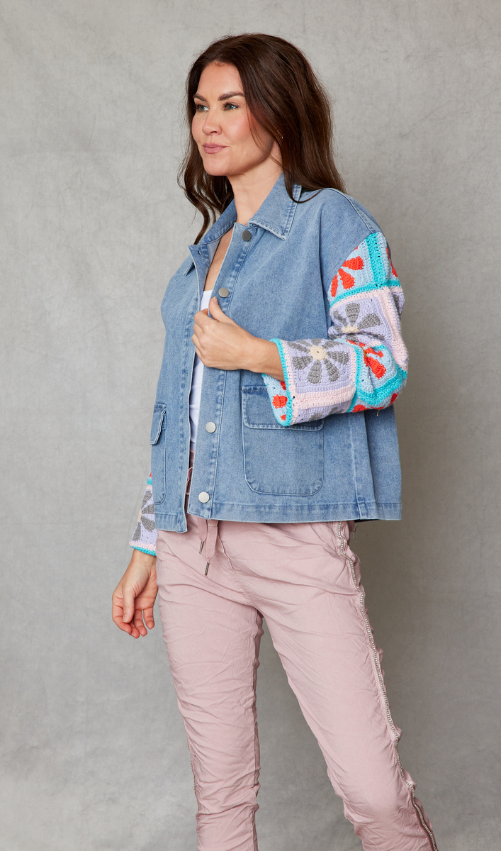 Denim Jacket Crochet Arms – Jacqueline B Clothing