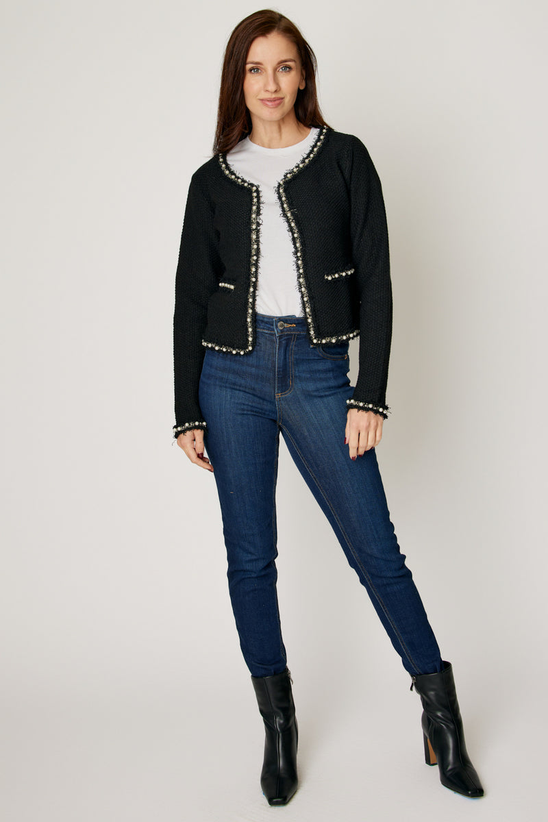 Pearl Trim Short Cardigan – Jacqueline B Clothing
