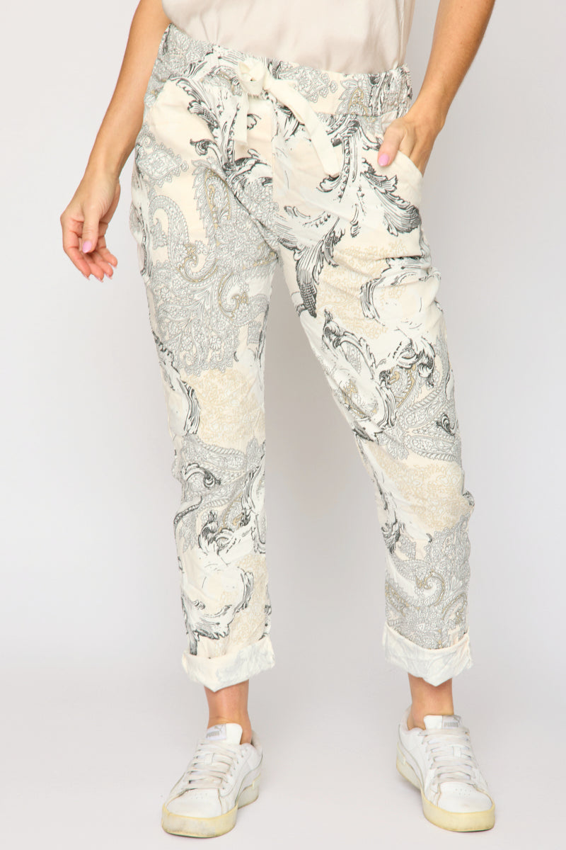 Italian Stretch Paisley Pattern Pant – Jacqueline B Clothing